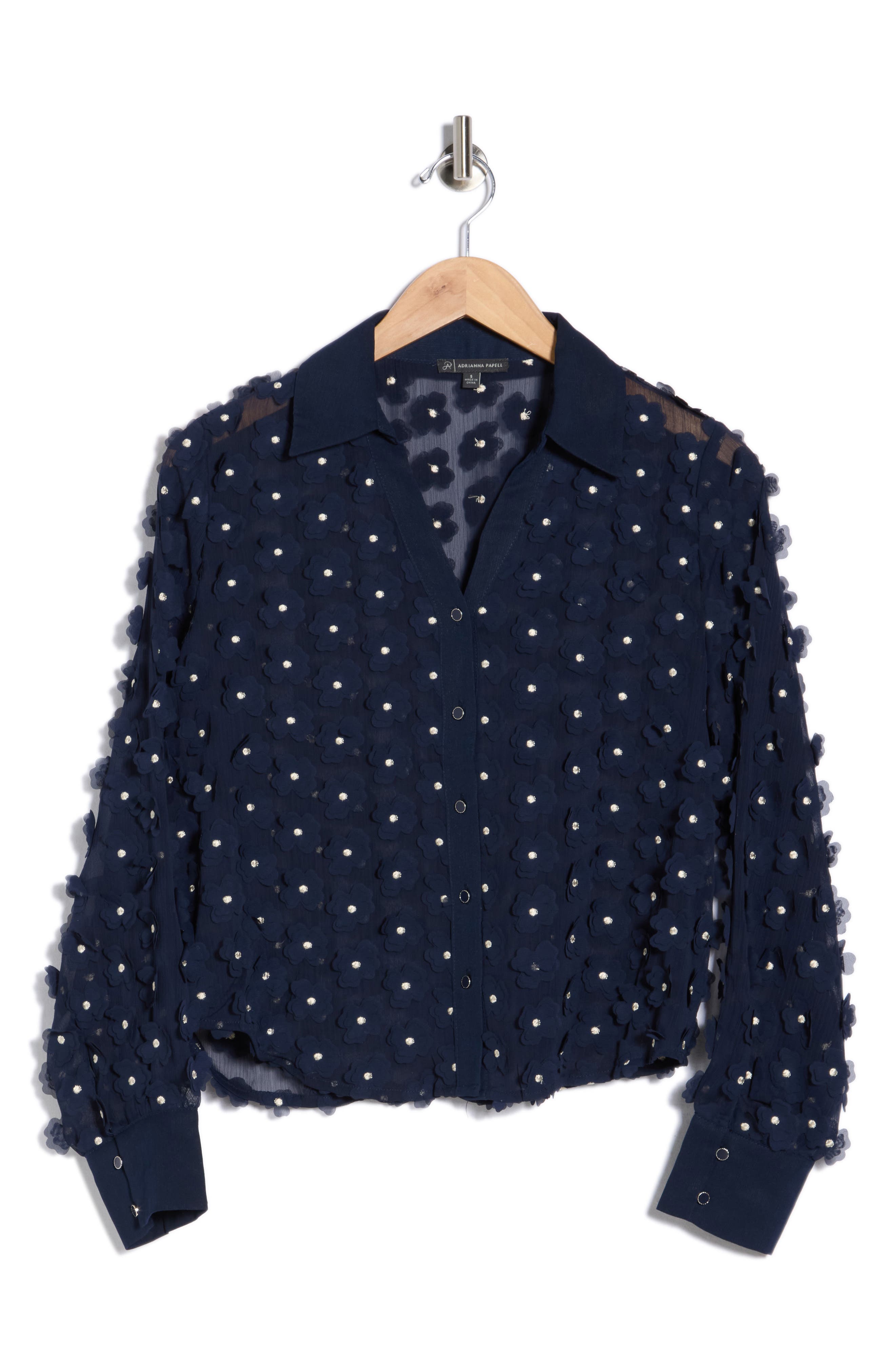 Adrianna Papell 3D Floral Appliqué Long Sleeve Top | Nordstromrack