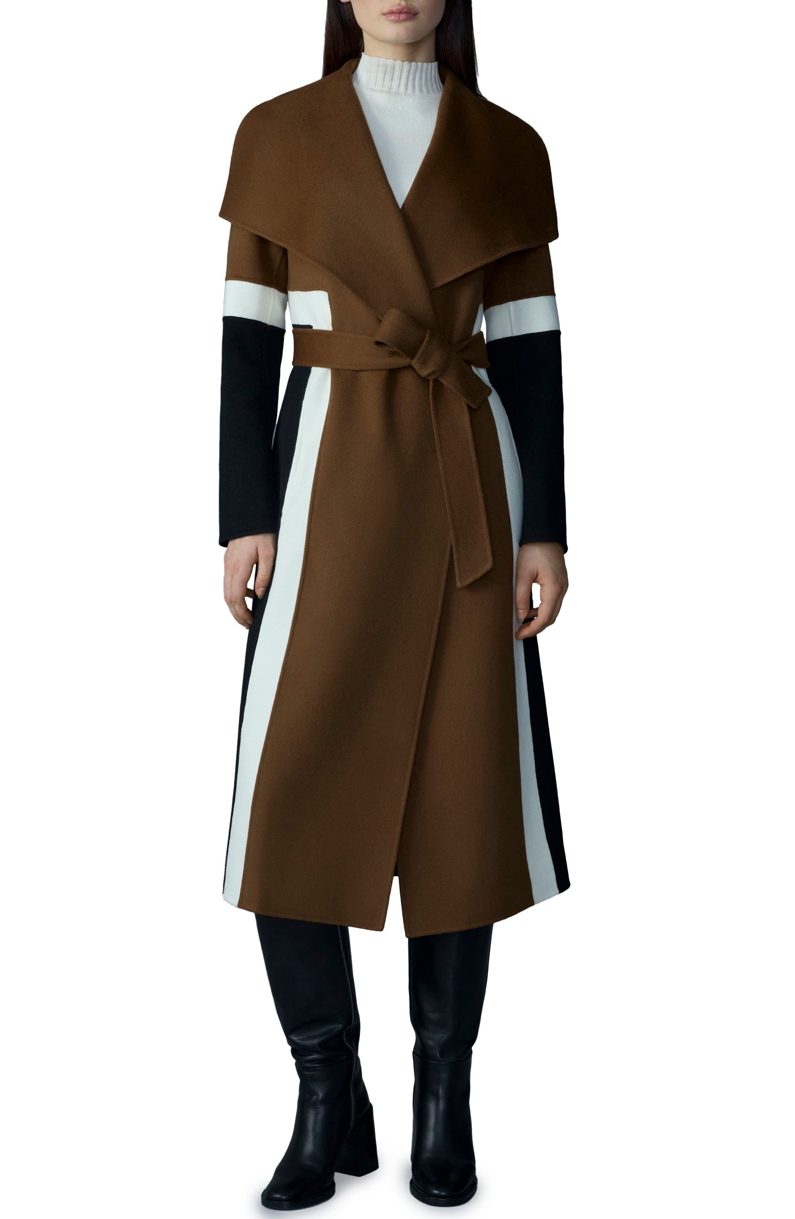 Mackage Nyrie Stripe Tie Waist Wool Coat | Nordstrom