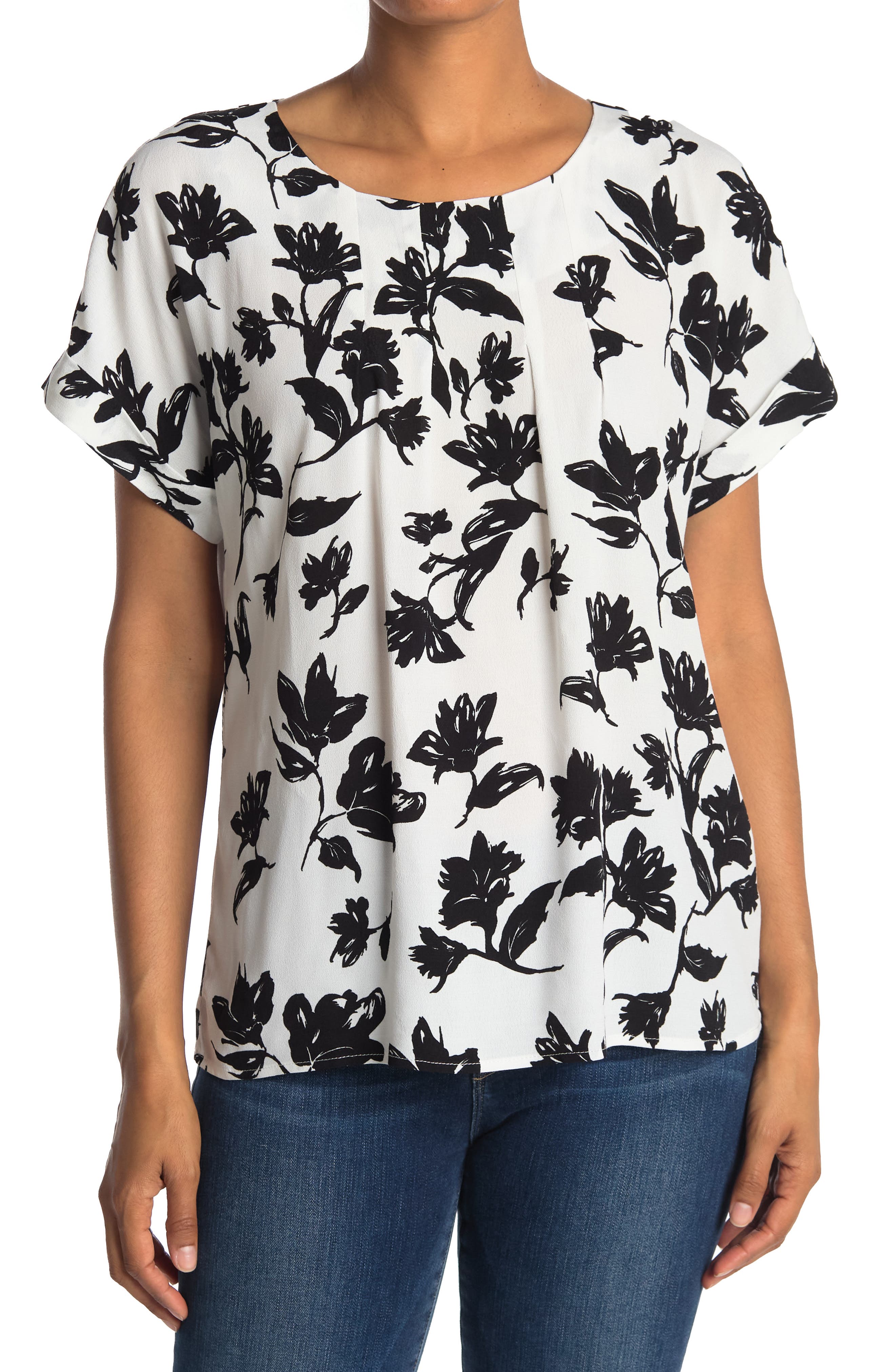 Crew Neck Back Zip Pleat Front Blouse (Women) | Nordstromrack