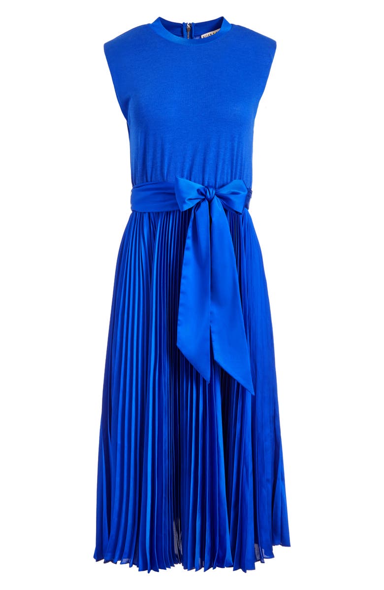 Alice + Olivia Yuki Strong Shoulder Pleated Midi Dress | Nordstrom