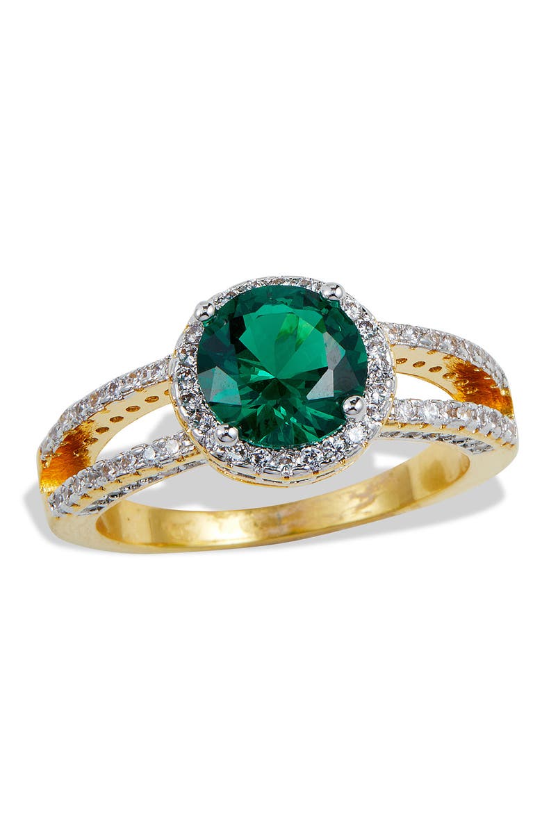 SAVVY CIE JEWELS Halo Green Round CZ Split Shank Ring | Nordstromrack