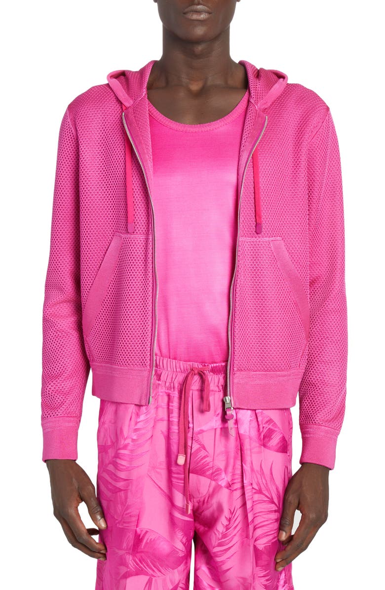 TOM FORD Textured Zip Front Mesh Hoodie | Nordstromrack