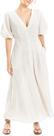 MAX STUDIO Puff Short Sleeve Button Front Maxi Dress | Nordstromrack