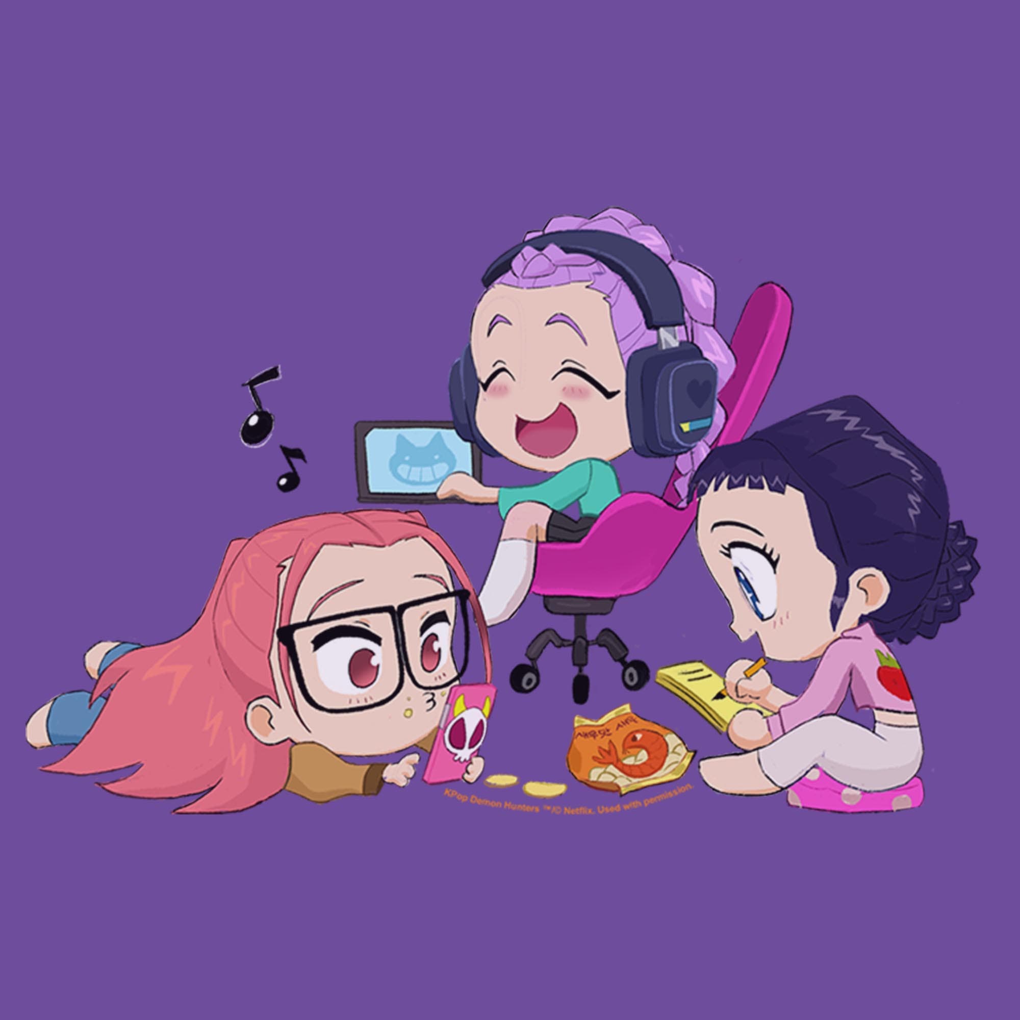 Junior's KPop Demon Hunters Chibi Girls Playing Graphic T-Shirt (Women ...