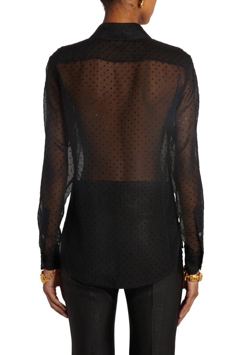 TOM FORD Flocked Polka Dot Sheer Silk Chiffon Button-Up Shirt ...