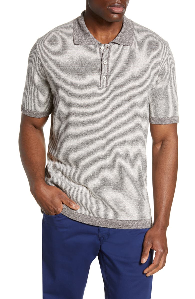 Bugatchi Stripe Cotton & Linen Polo Sweater | Nordstromrack