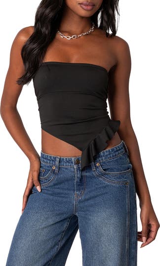 EDIKTED Hayley Ruffle Lace-Up Tube Top | Nordstrom