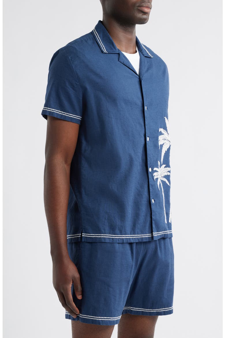 Gibson Palm Tree Embroidered Short Sleeve Linen Blend Button-Up Shirt ...