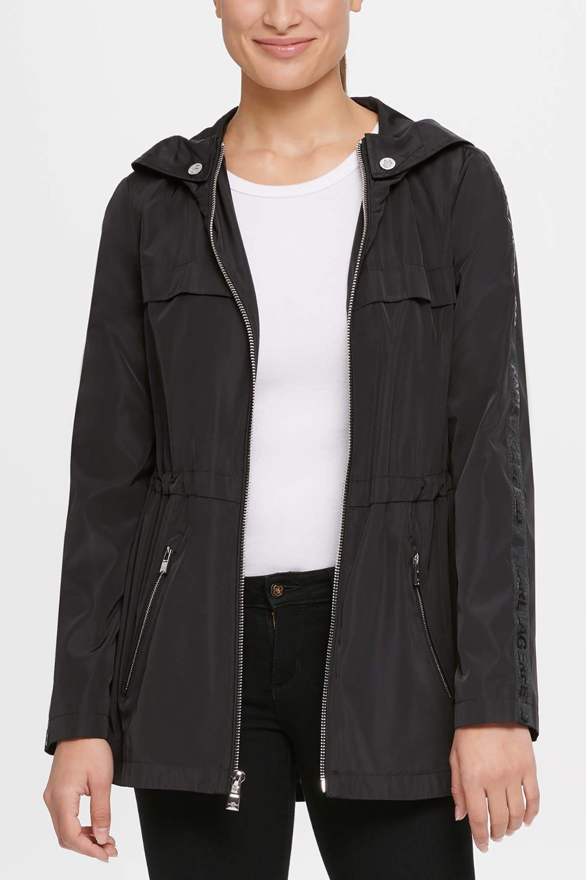 KARL LAGERFELD PARIS Monochromatic Logo Tape Windbreaker Jacket ...