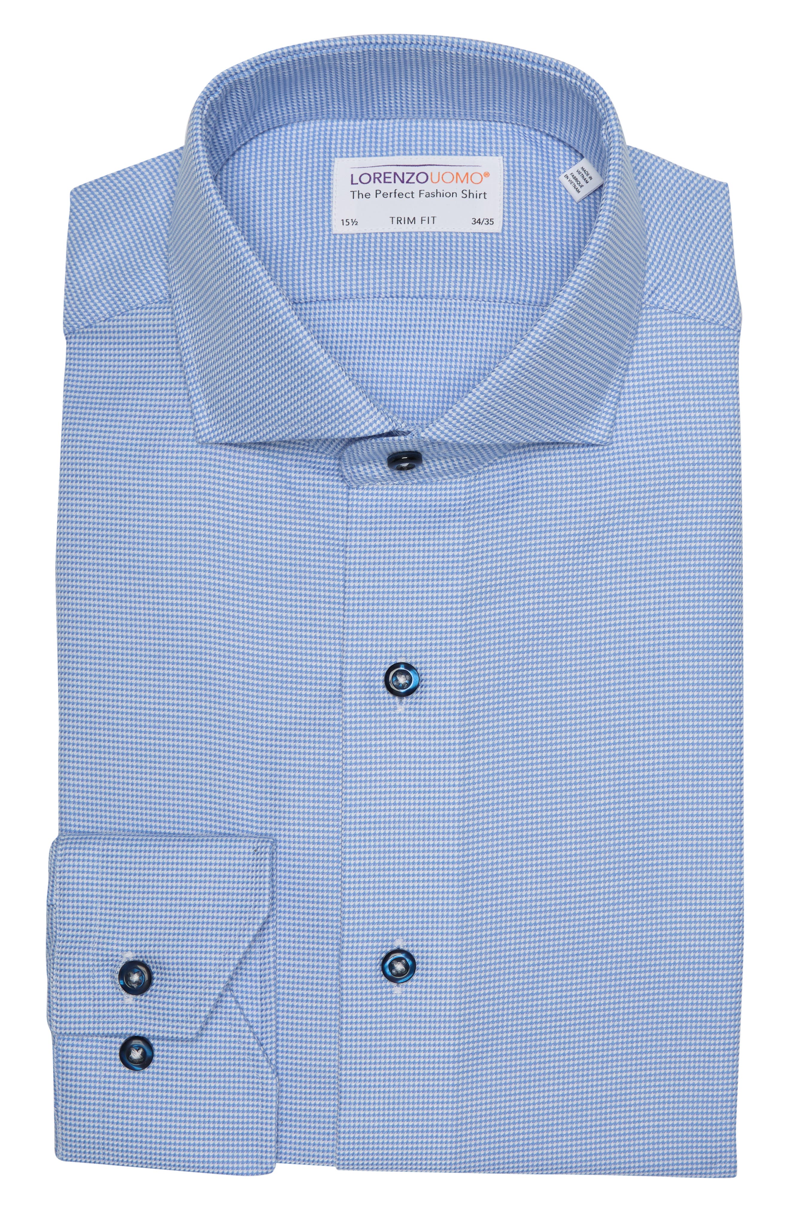Trim Fit Textured Houndstooth Long Sleeve Button Front Shirt (Men ...