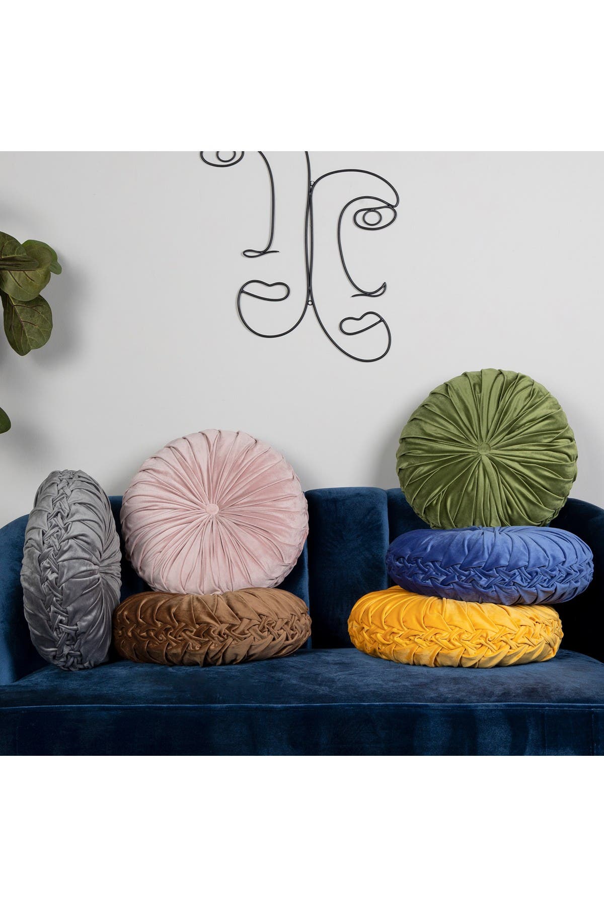 STRATTON HOME DECOR Round Tufted Blue Velvet Decor Pillow | Nordstromrack
