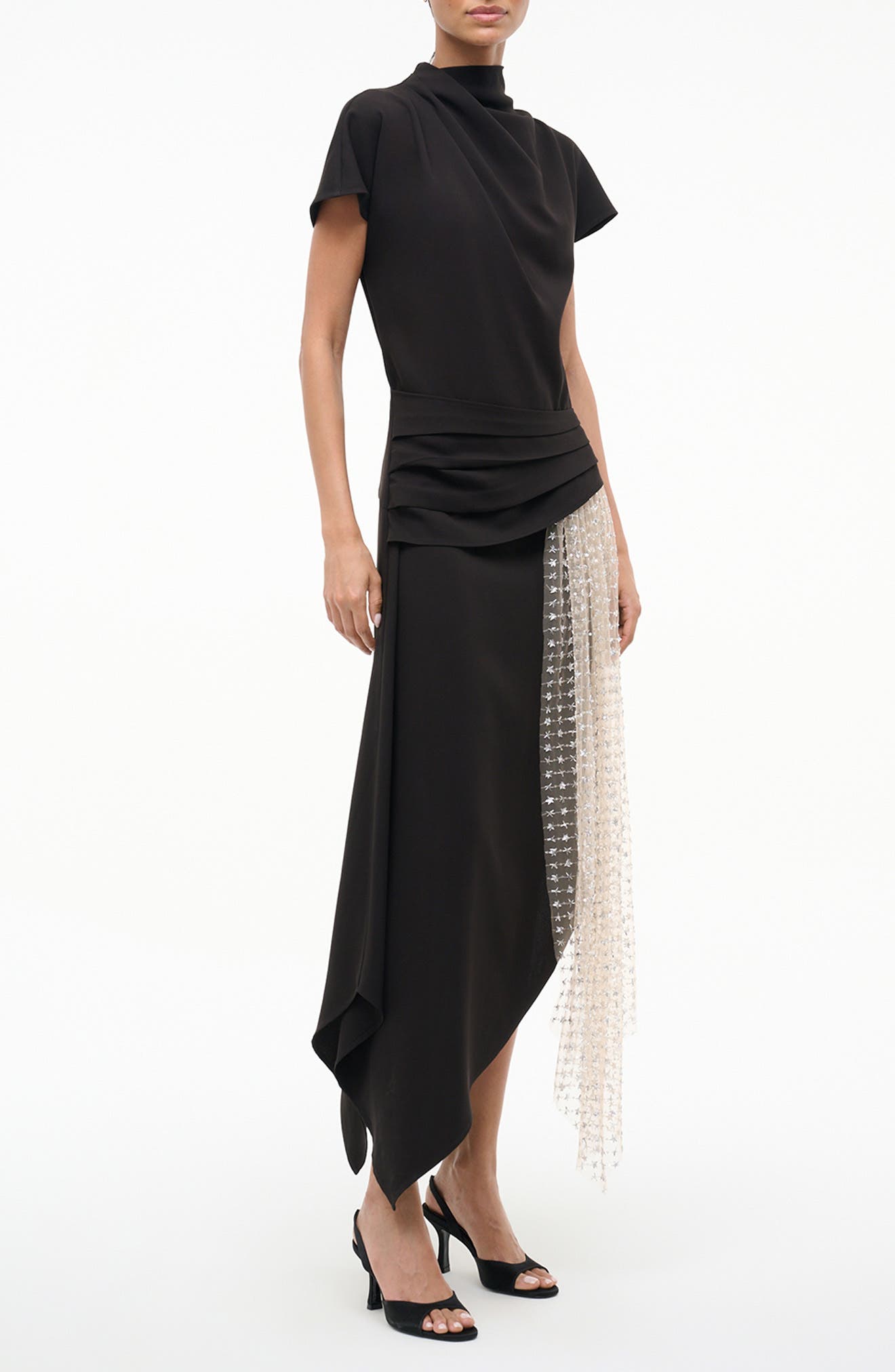STAUD Effie Drape Mock Neck Asymmetric Maxi Dress | Nordstromrack