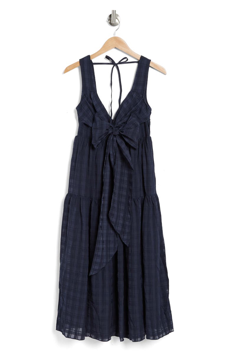 Lulus Plaid Crinkle Woven Bow Midi Dress | Nordstromrack