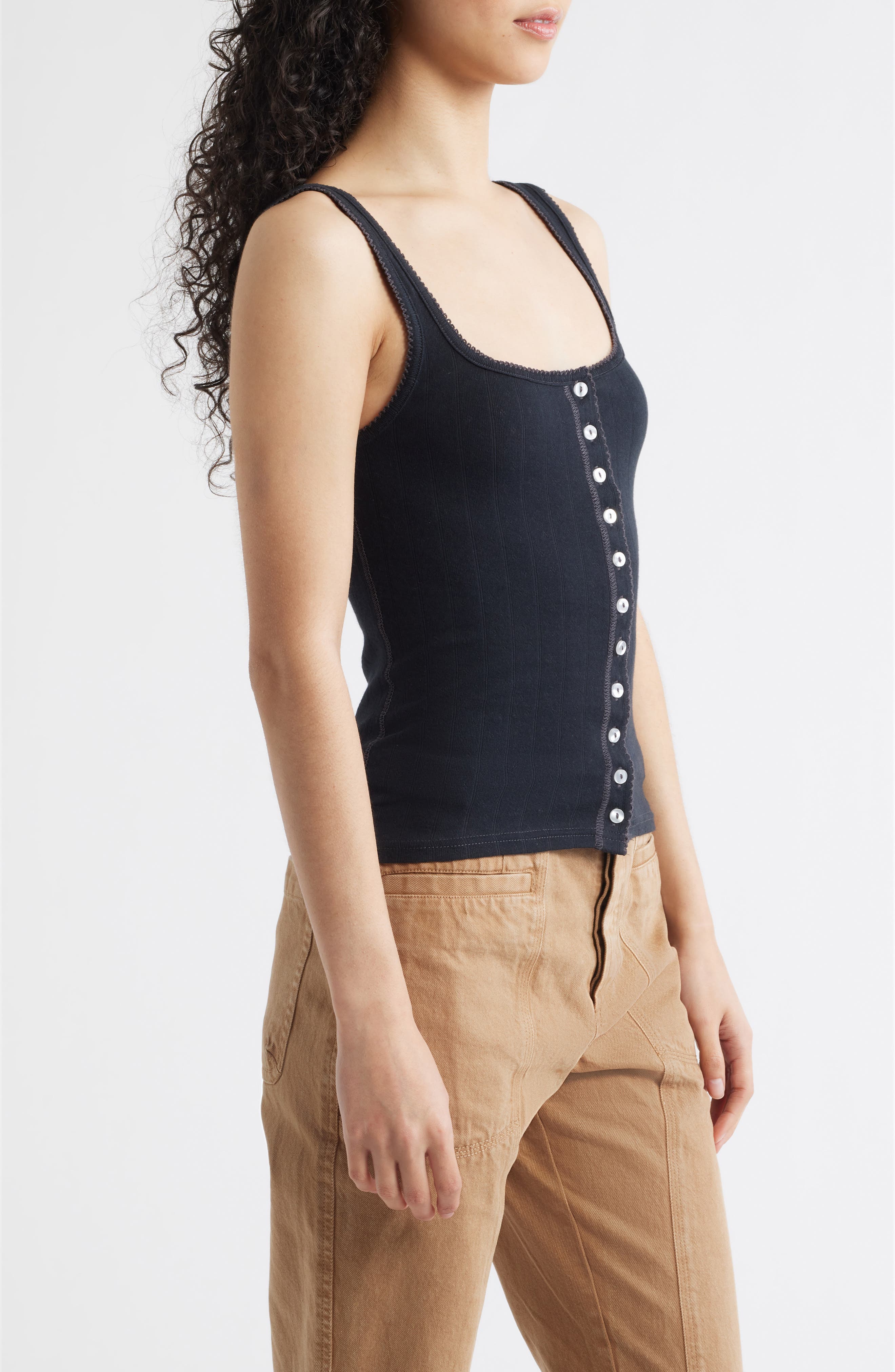 Free People End Game Pointelle Button-Up Tank | Nordstrom