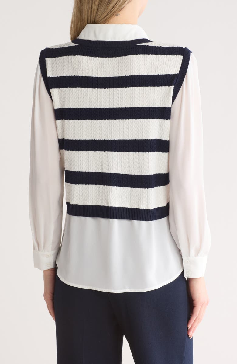 Adrianna Papell Stripe Cable Knit Long Sleeve Twofer Vest | Nordstromrack
