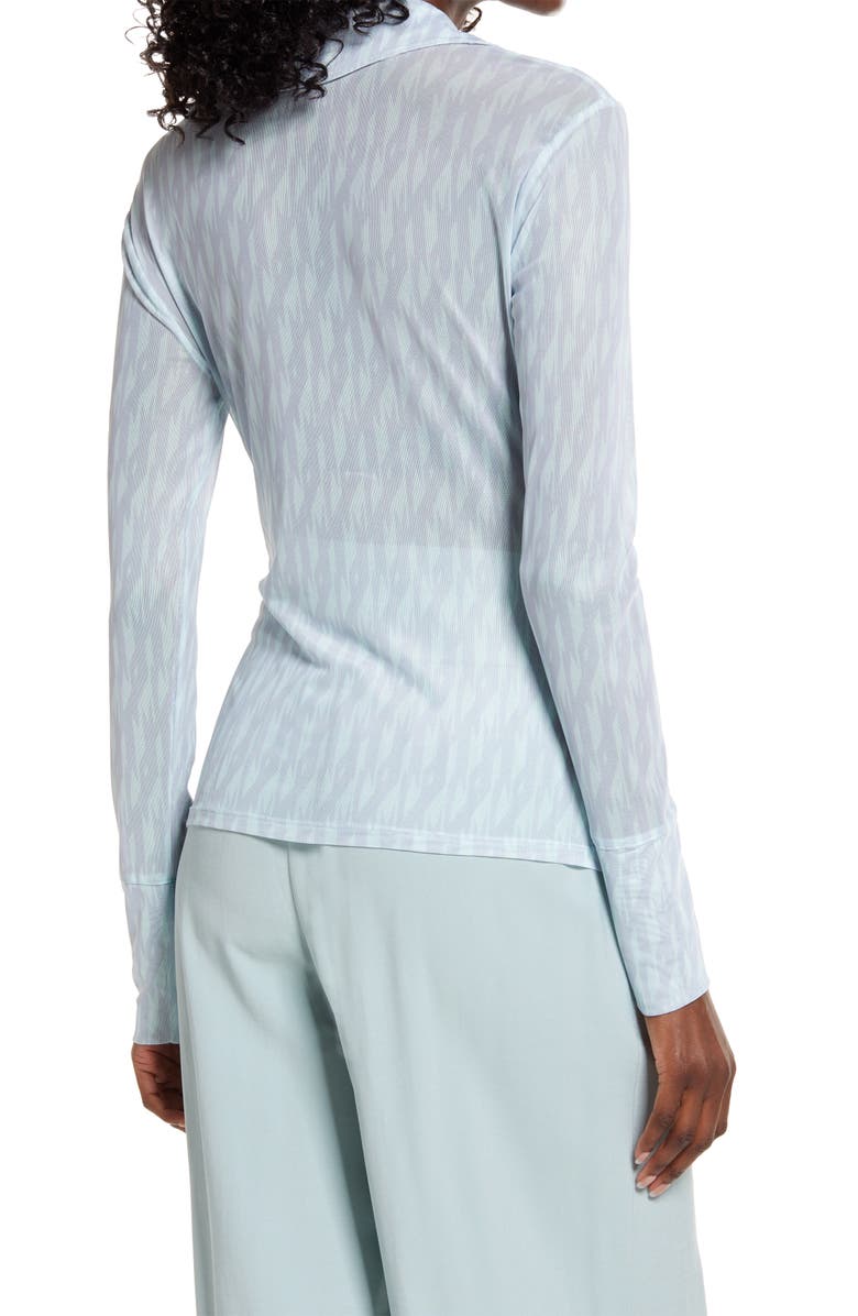 Open Edit Ruched Mesh Button-Up Shirt | Nordstrom