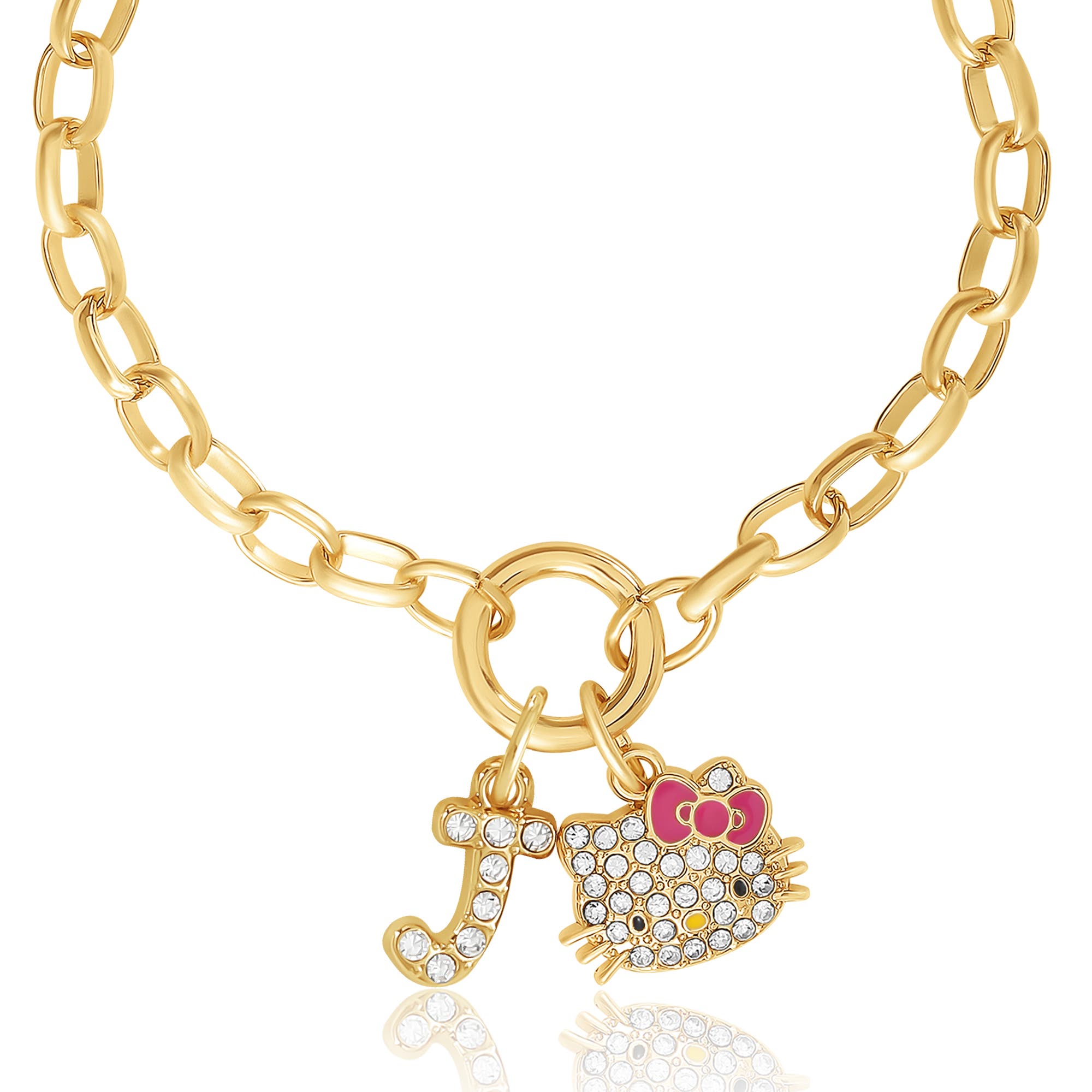 Hello Kitty Initial Crystal Charm Bracelet, Gold-Tone, Adjustable ...
