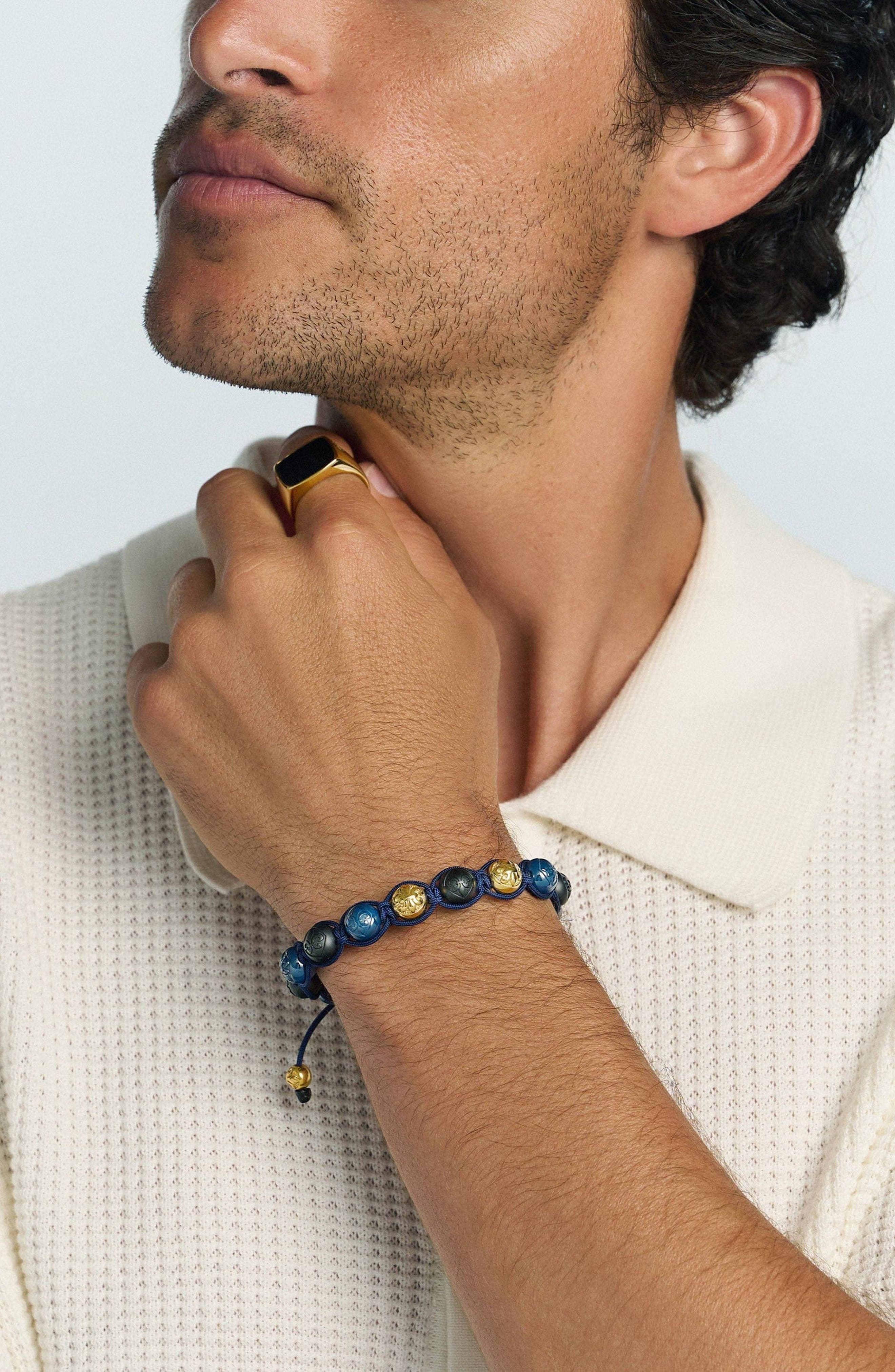 Nialaya Black Blue Ceramic Gold Beaded Bracelet | Nordstrom
