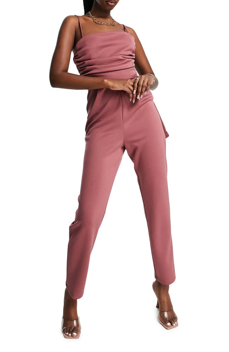ASOS DESIGN Ruched Bow Straight Leg Jumpsuit | Nordstromrack