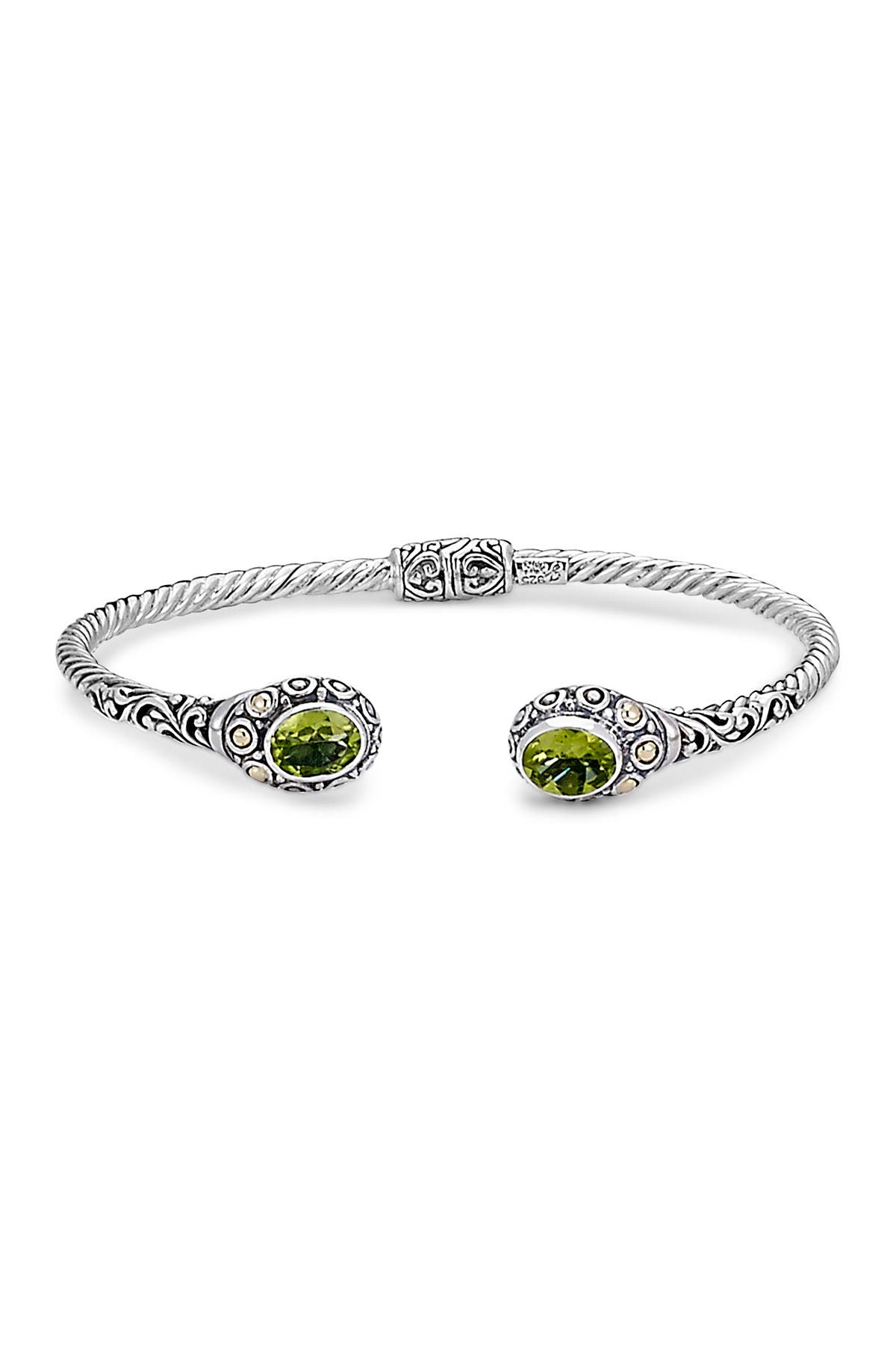 SAMUEL B. Sterling Silver & 18K Yellow Gold Peridot End Bangle Bracelet ...