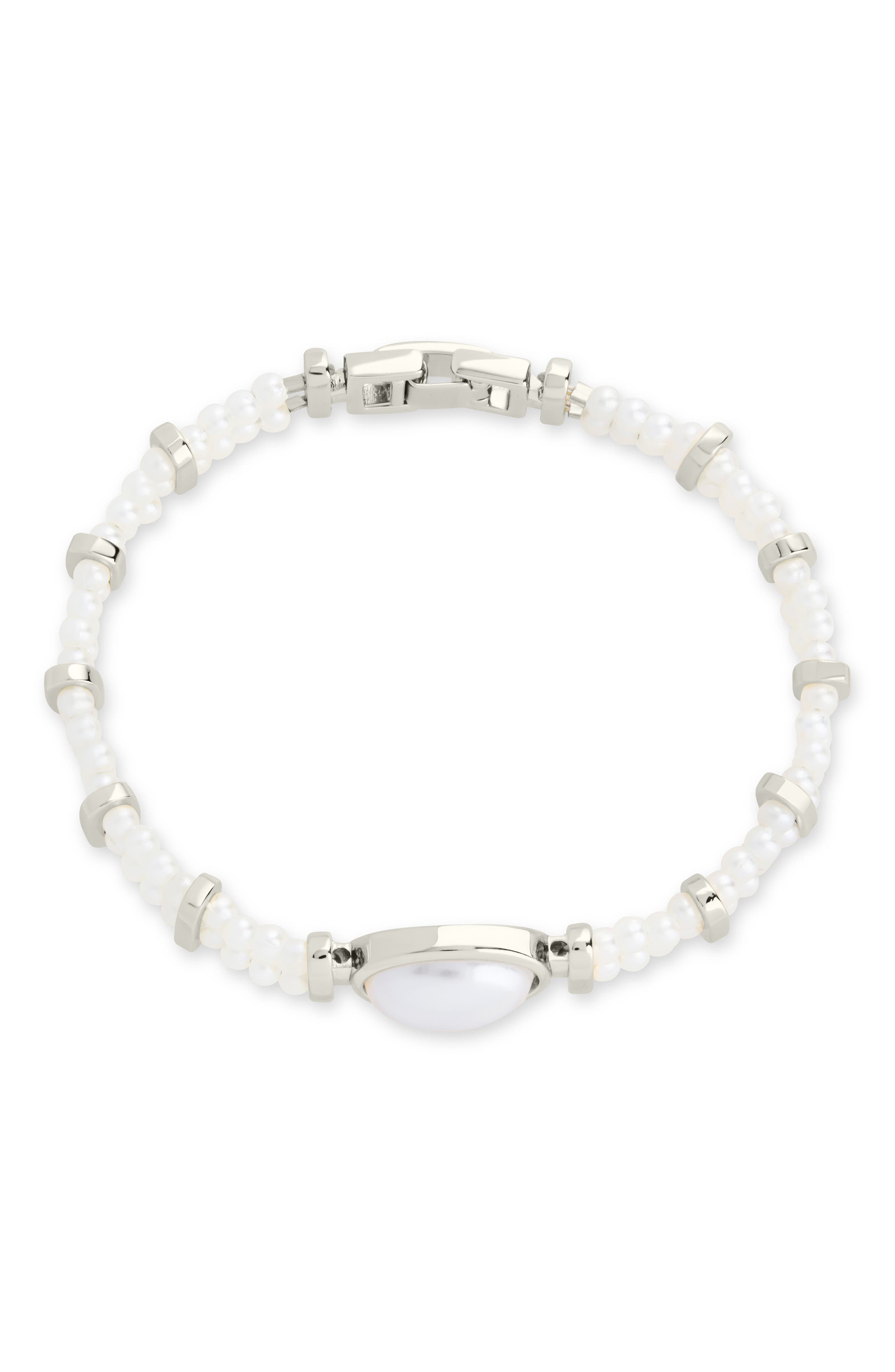 Sterling Forever Faela Faux Pearl Watchband Bracelet | Nordstrom