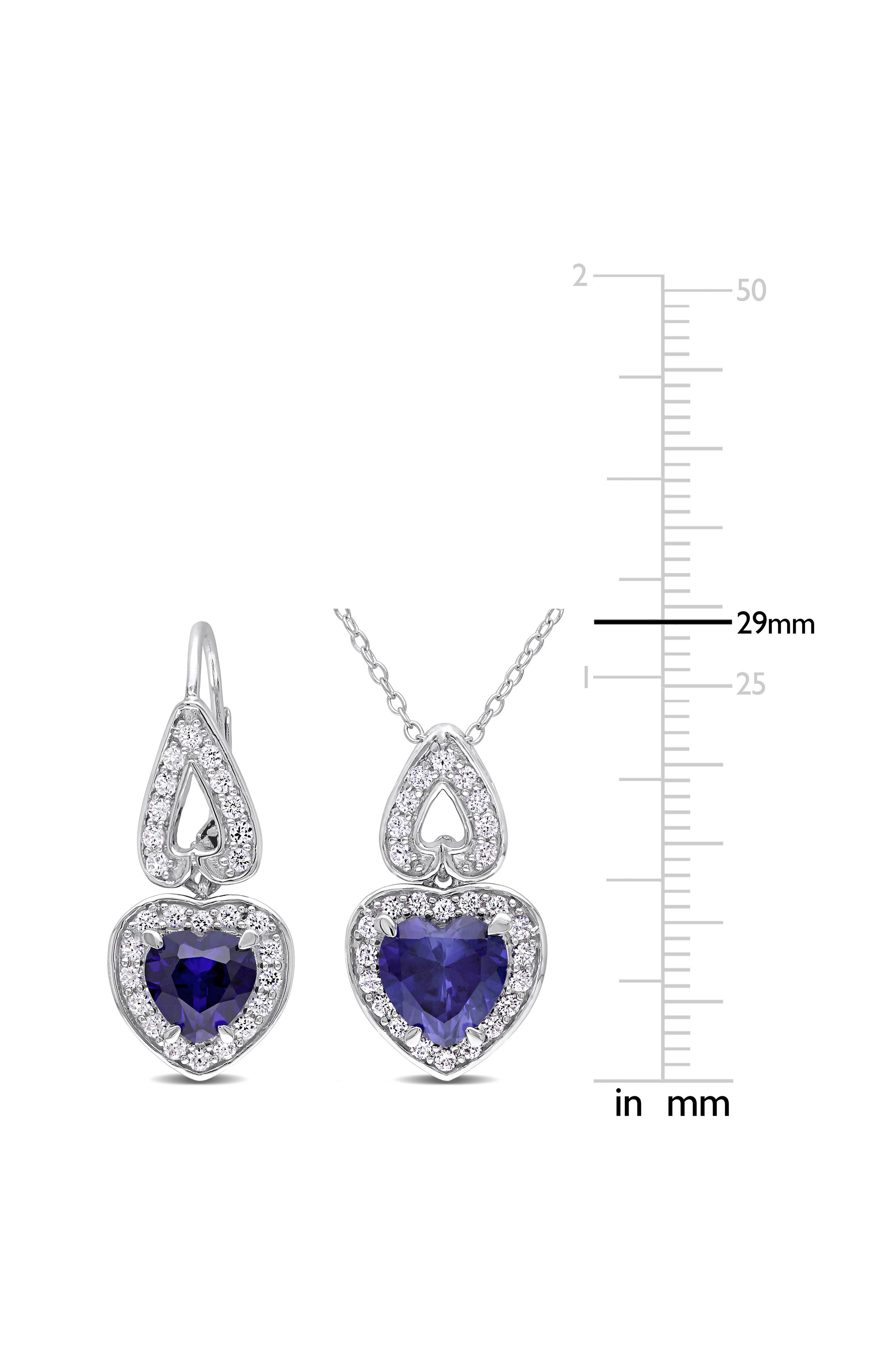 Lab-Grown Sapphire & White Topaz Heart Drop Earrings & Pendant Necklace ...