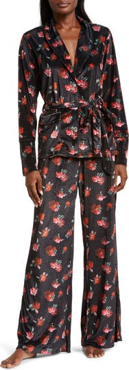KILO BRAVA Wrap Wide Leg Velvet Pajamas | Nordstrom