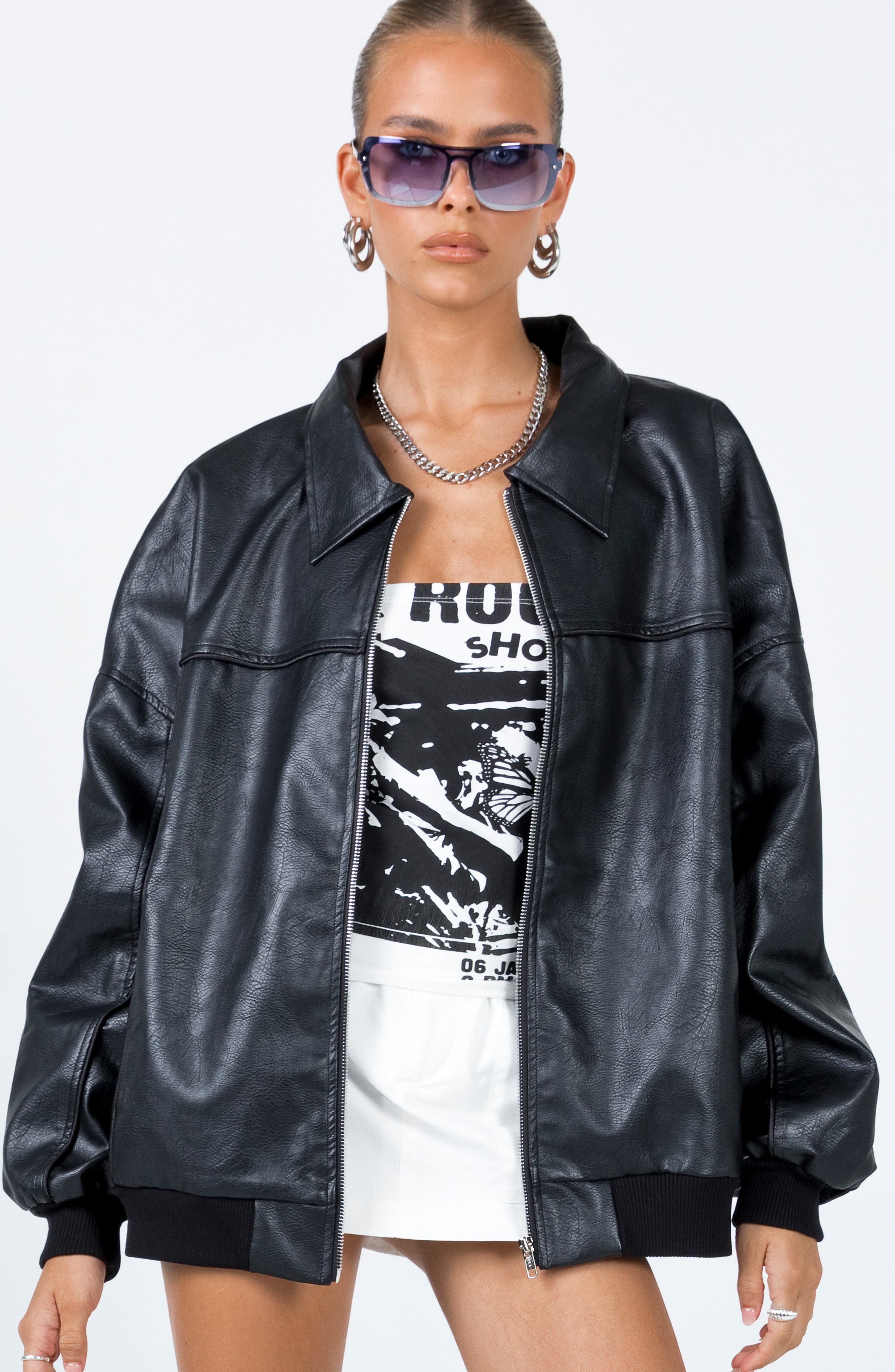 Princess Polly Goldsmith Oversize Faux Leather Bomber Jacket | Nordstrom