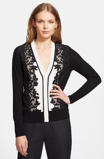 Tory Burch 'Dixie' Lace Detail Merino Wool Cardigan | Nordstrom