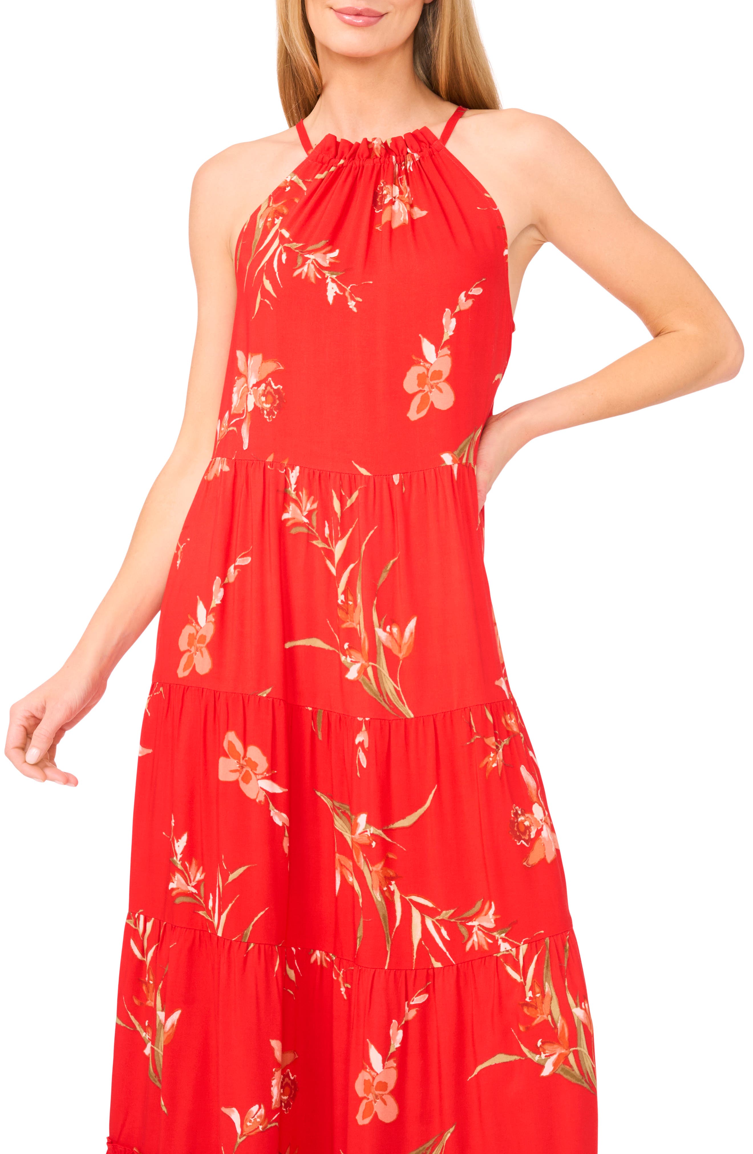 CeCe Floral Print Tiered Maxi Dress | Nordstromrack