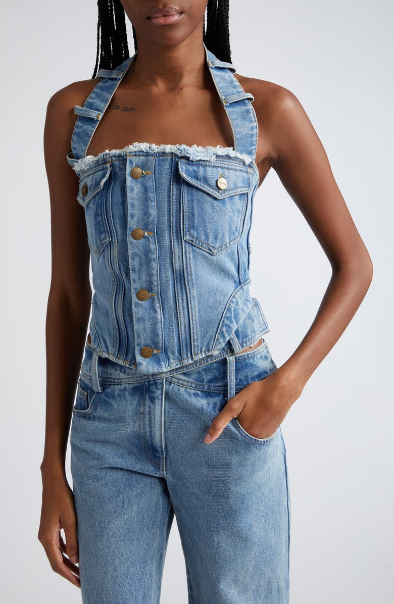 MONSE Deconstructed Halter Denim Bustier Top | Nordstromrack