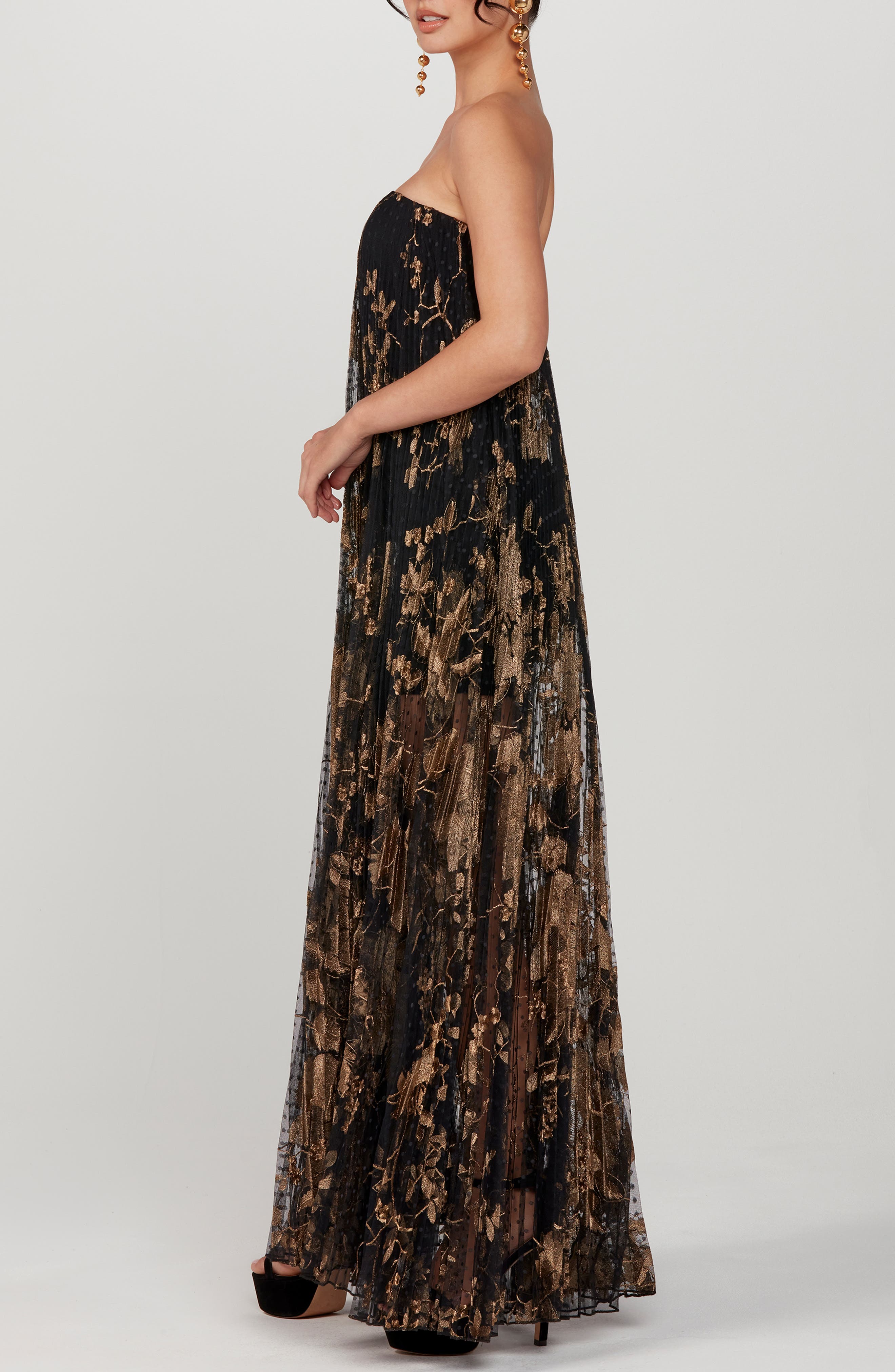 HELSI Delphanie Metallic Floral Strapless Pleated Gown | Nordstrom