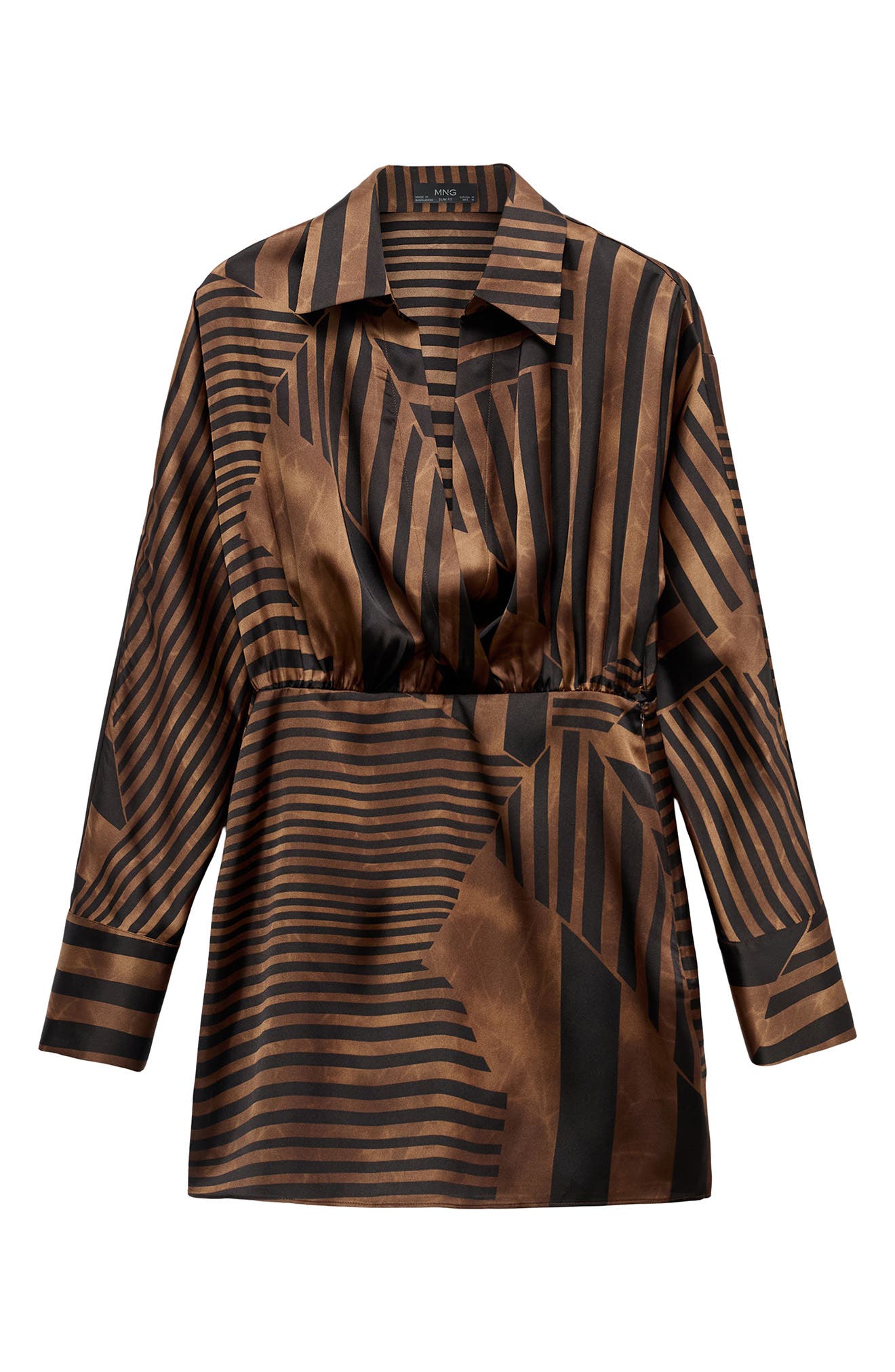 MANGO Mixed Stripe Long Sleeve Satin Mini Shirtdress | Nordstromrack