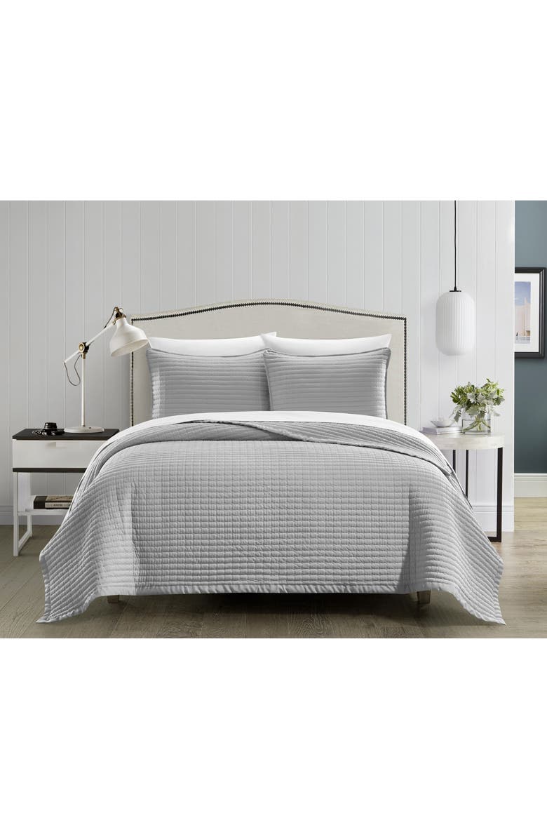 CHIC Xander Grey Solid Square Microfiber Quilt & Sheets Set - King Size ...