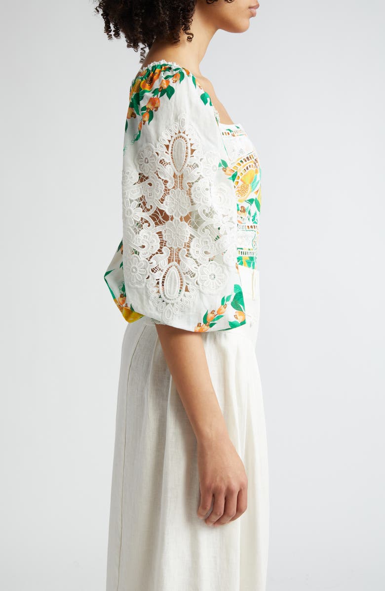 FARM Rio Papaya Salad Eyelet Puff Sleeve Cotton Crop Top | Nordstromrack