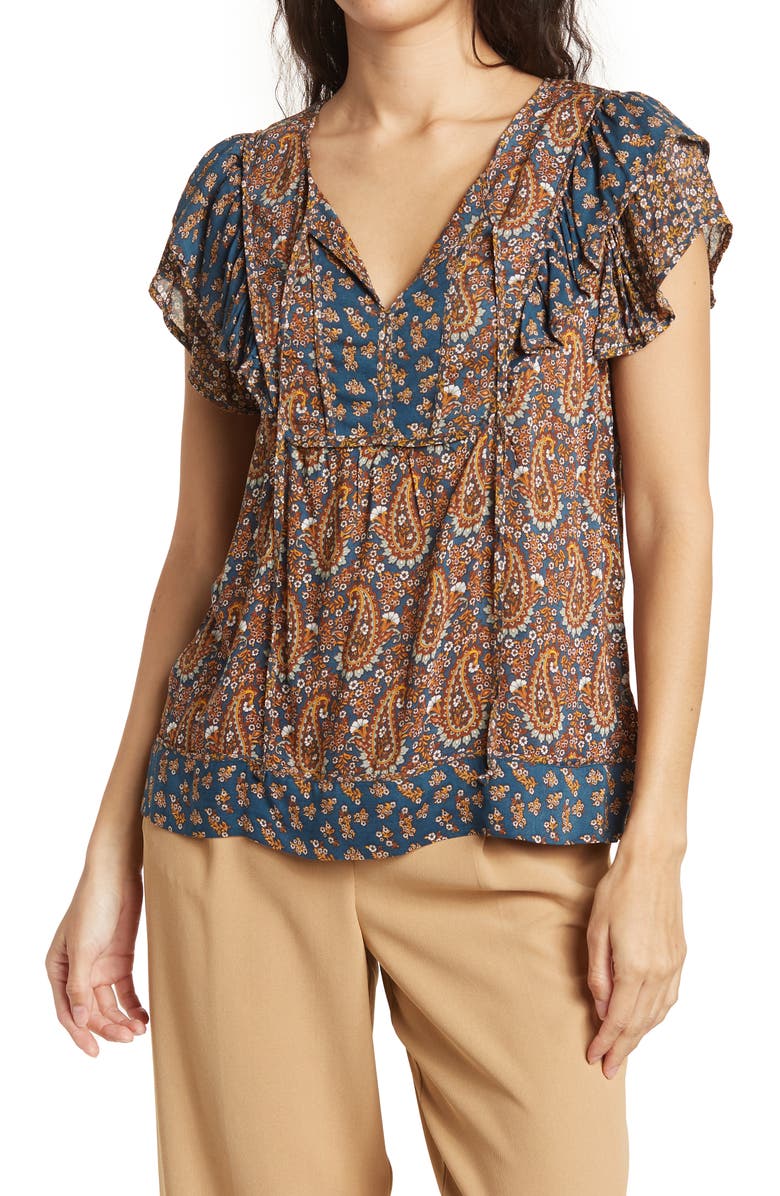 DR2 by Daniel Rainn Flutter Sleeve Twin Paisley Print Top | Nordstromrack