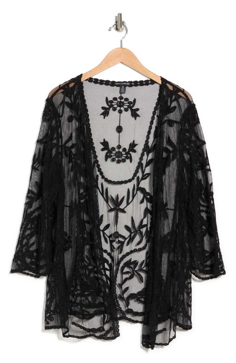 Nina Leonard Embroidered Novelty 3/4 Sleeve Cardigan | Nordstromrack