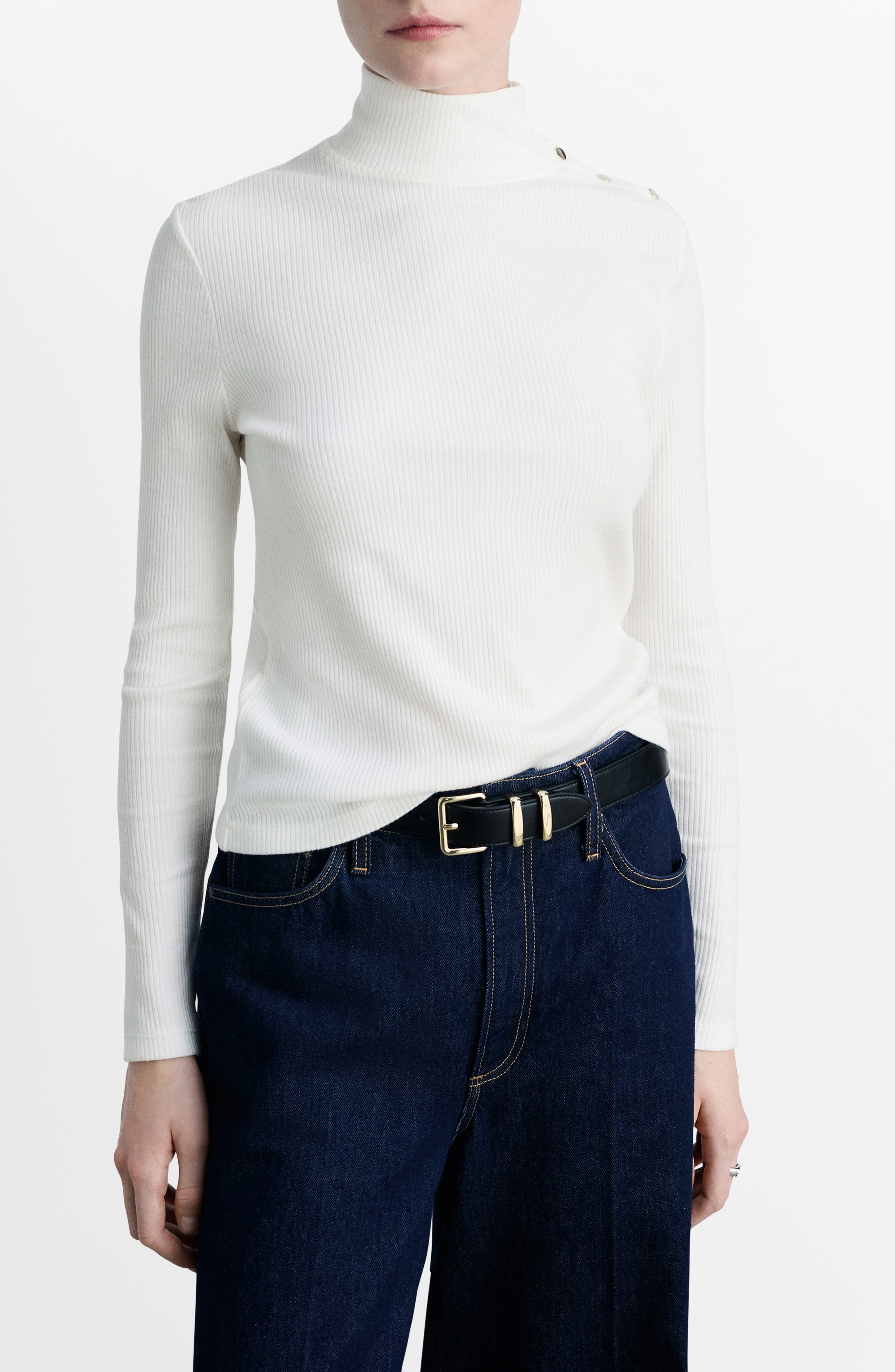 MANGO Snap Mock Neck Long Sleeve Rib Top | Nordstrom
