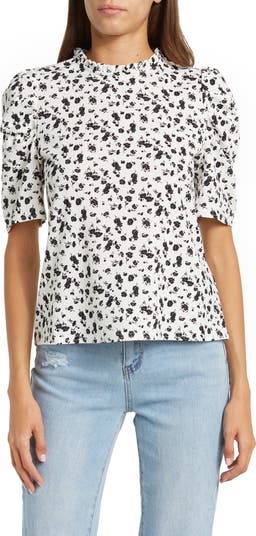 MELLODAY Floral Mock Neck Ruched Sleeve Top | Nordstromrack