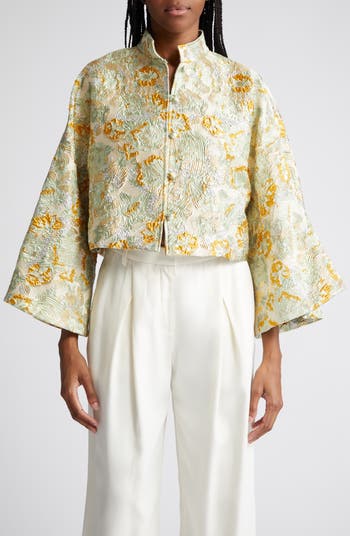La Vie Style House Embroidered Metallic Floral Crop Jacket | Nordstrom