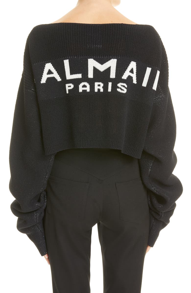 Balmain Intarsia Logo Crop Sweater | Nordstrom