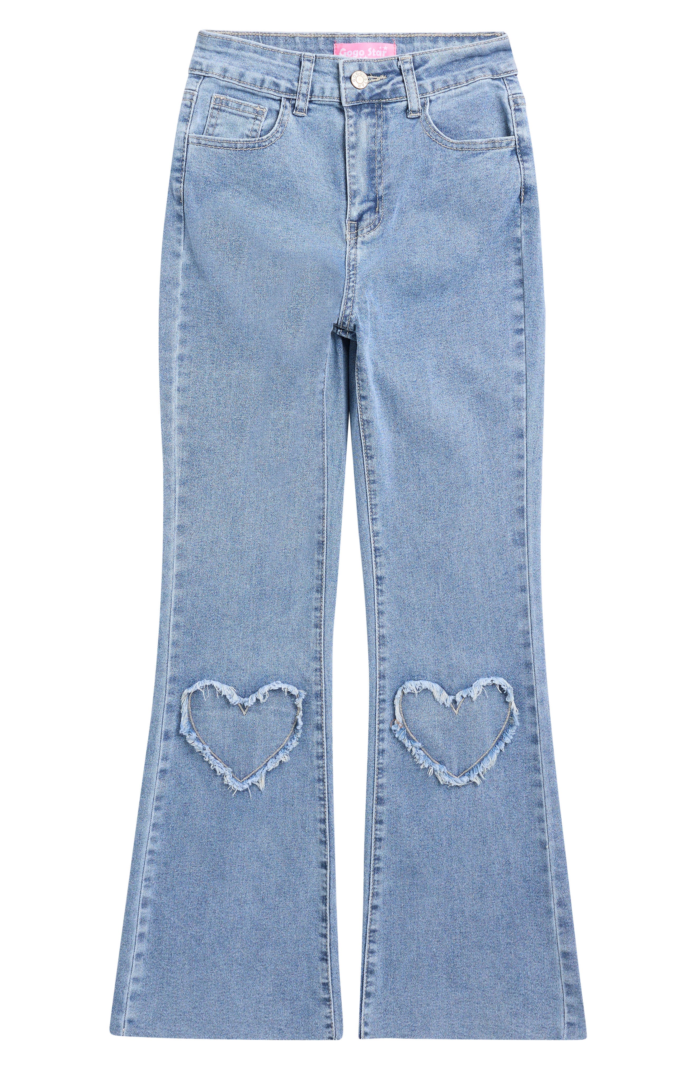 GOGO STAR Kids' Heart Patch Appliqué Flare Jeans | Nordstromrack
