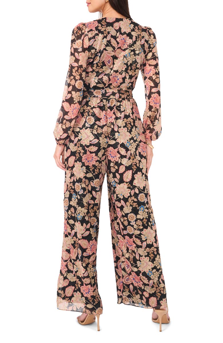 Vince Camuto Mixed Metallic Print Floral Long Sleeve Jumpsuit ...