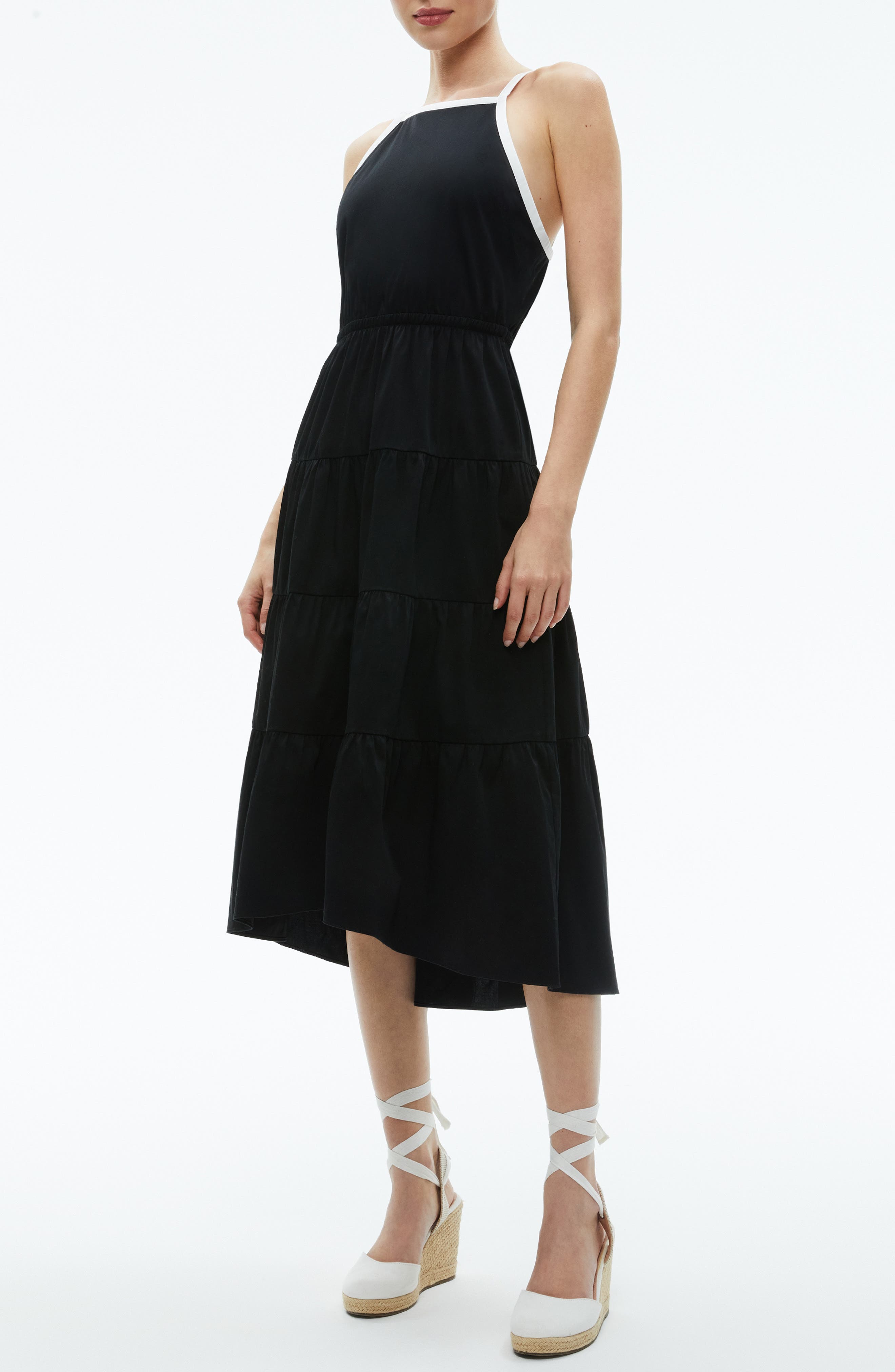 Alice + Olivia Hartley Tie Back Tiered Stretch Cotton Midi Dress ...