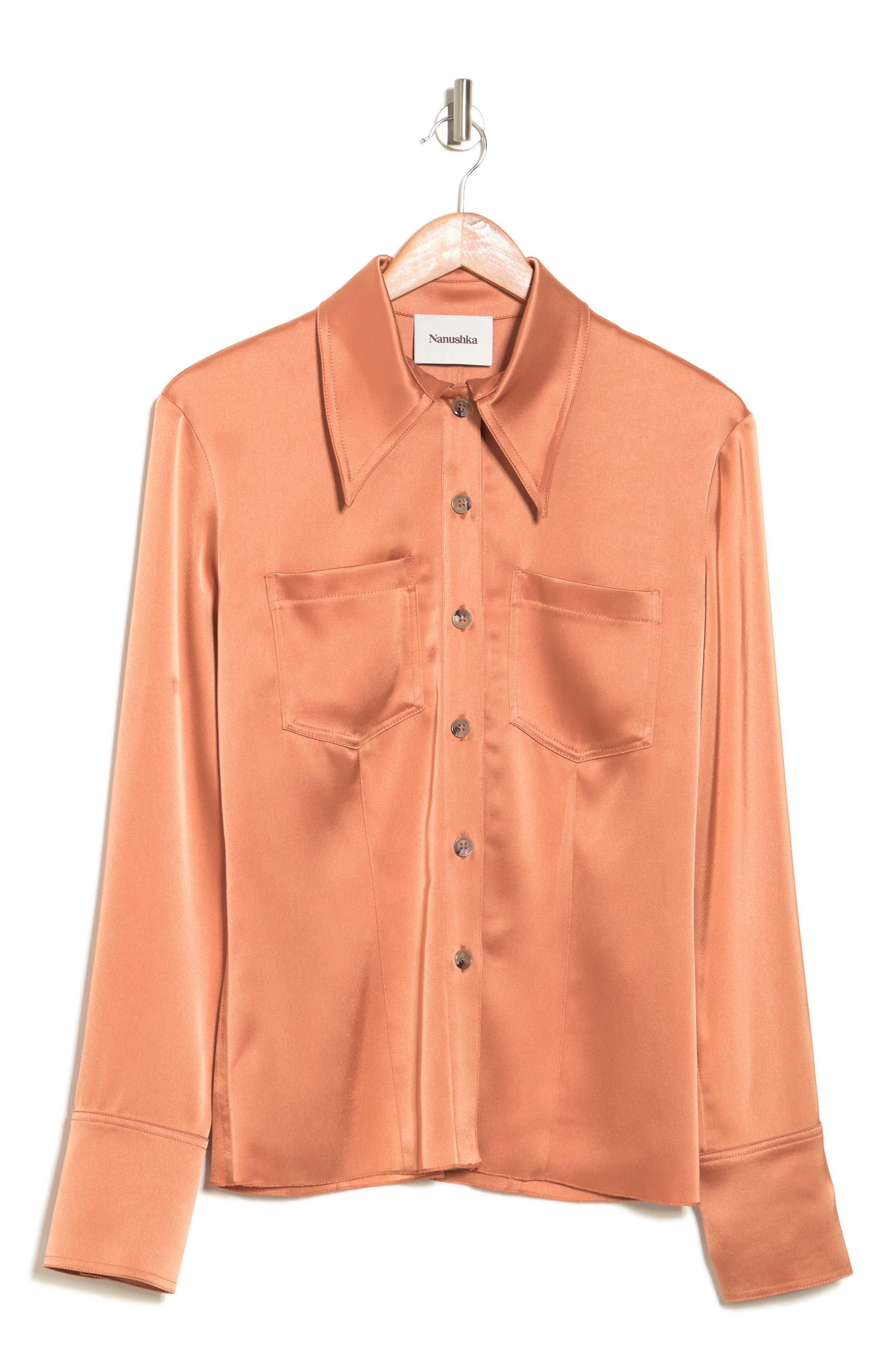 Nanushka Tippi Satin Long Sleeve Blouse | Nordstromrack