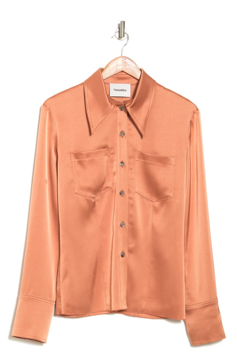 Nanushka Tippi Satin Long Sleeve Blouse | Nordstromrack