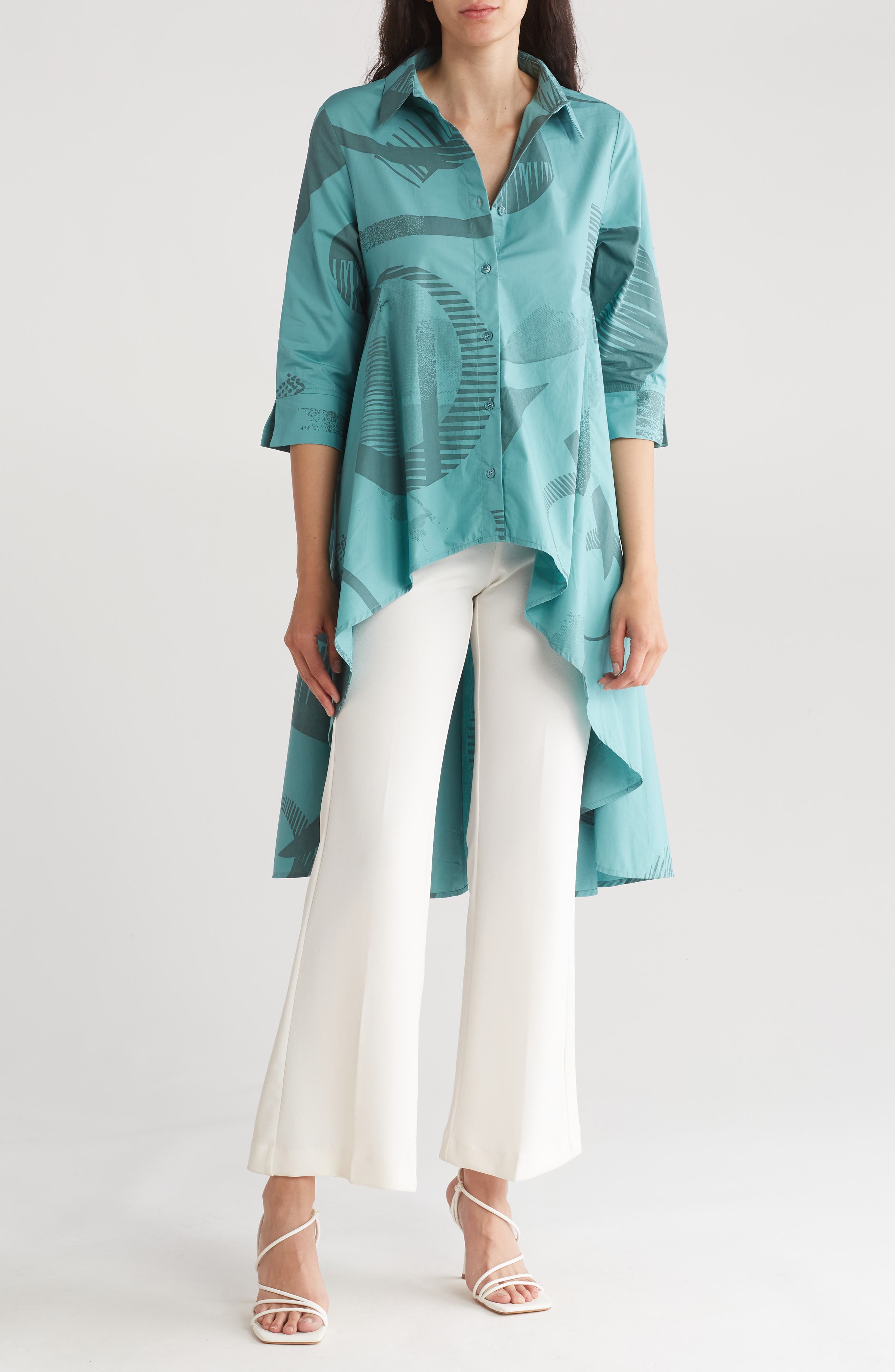 PATRIZIA LUCA Geo Print High-Low Button-Up Shirt | Nordstromrack