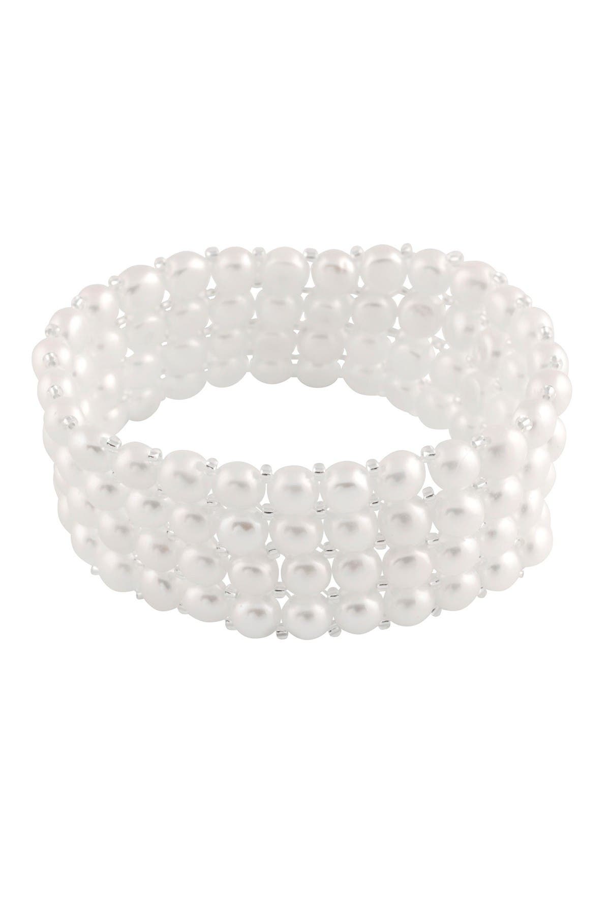 SPLENDID PEARLS 6-7mm Cultured White Freshwater Pearl Quad Row Elastic ...