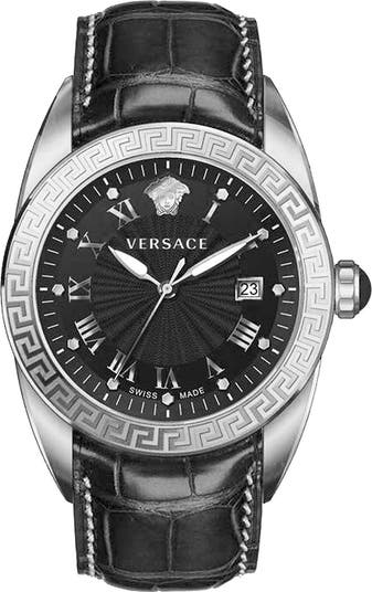 Versace Men's V-Sport Croc Embossed Leather Strap Watch, 42mm ...