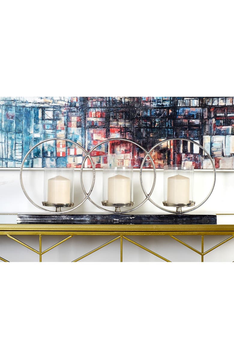 WILLOW ROW Contemporary 11" x 26" Silver Aluminum and Glass Overlapping ...